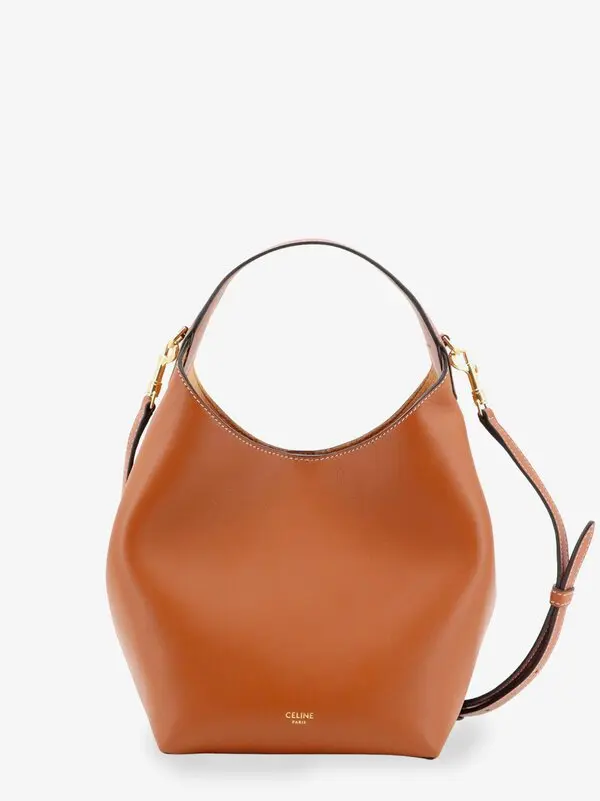 Celine Leather Crossbody Bag With Logo Lettering - Tan