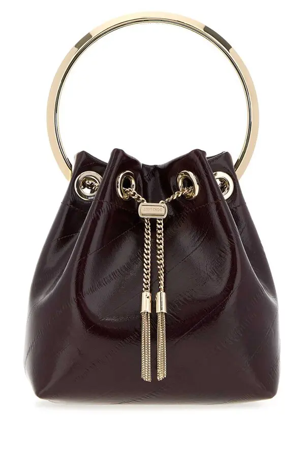 JIMMY CHOO Aubergine Leather Bon Bon Bucket Bag - Purple