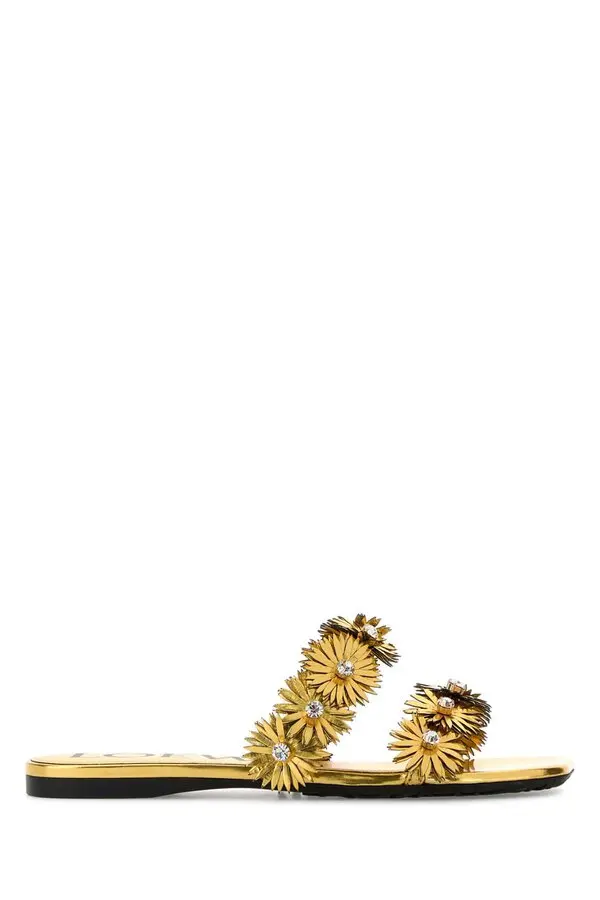 Loewe Embellished Leather Slides - Gold