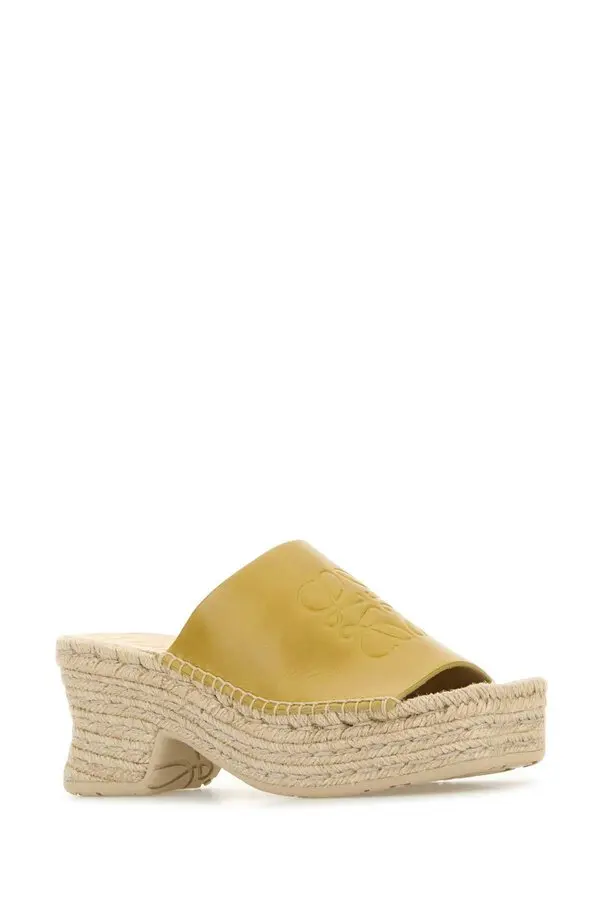 Loewe Leather Espadrille Wedges - Yellow
