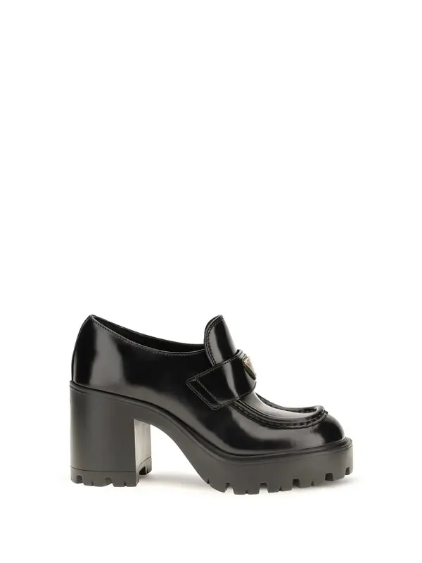 Prada Loafer Shoes With Block Heel - Black