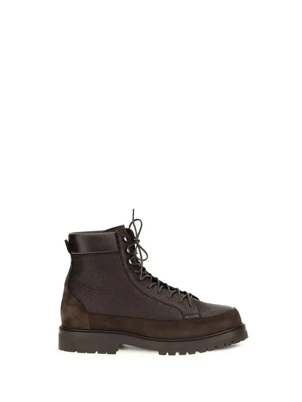 Brunello Cucinelli Lace-up Deer Leather And Suede Ankle Boots - Brown