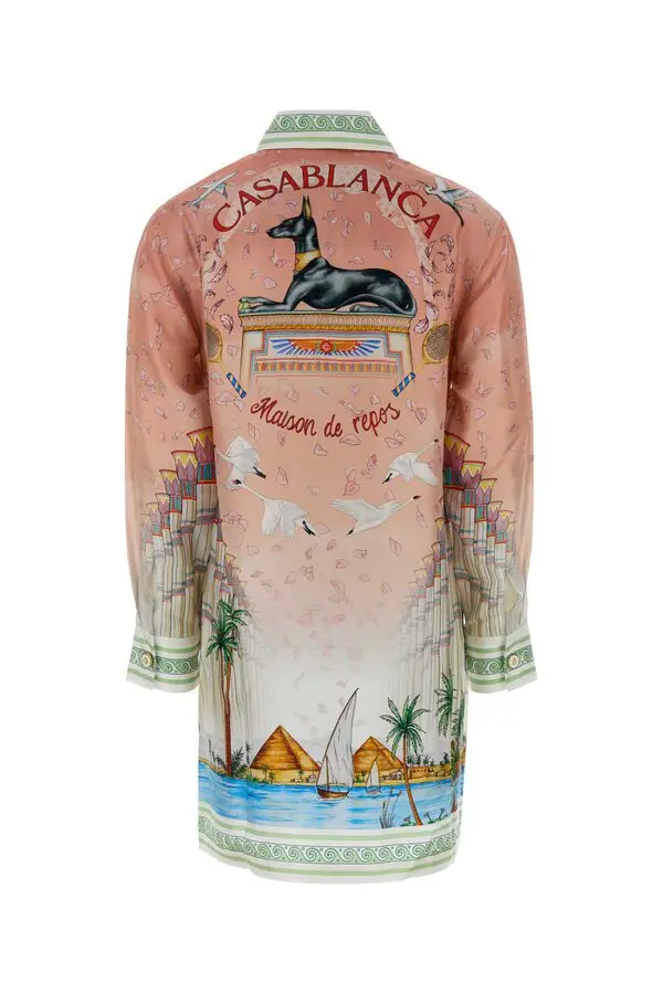 Casablanca Printed Silk Shirt Dress