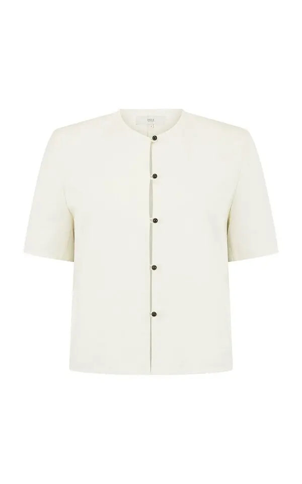 HARRIS TAPPER Cropped Short Sleeve Cotton Blend Blouse - Ivory