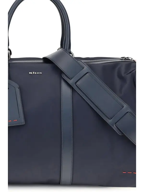 Kiton Leather-trimmed Travel Duffle Bag - Blue