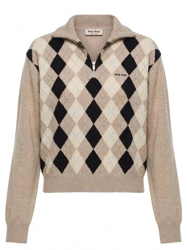 Miu Miu Argyle Polo-neck Sweater - Multicolor
