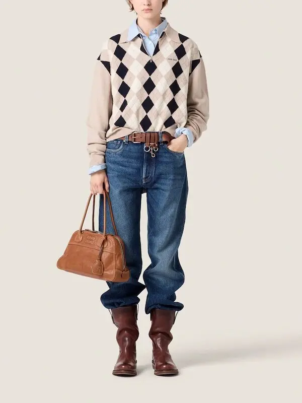 Miu Miu Argyle Polo-neck Sweater - Multicolor