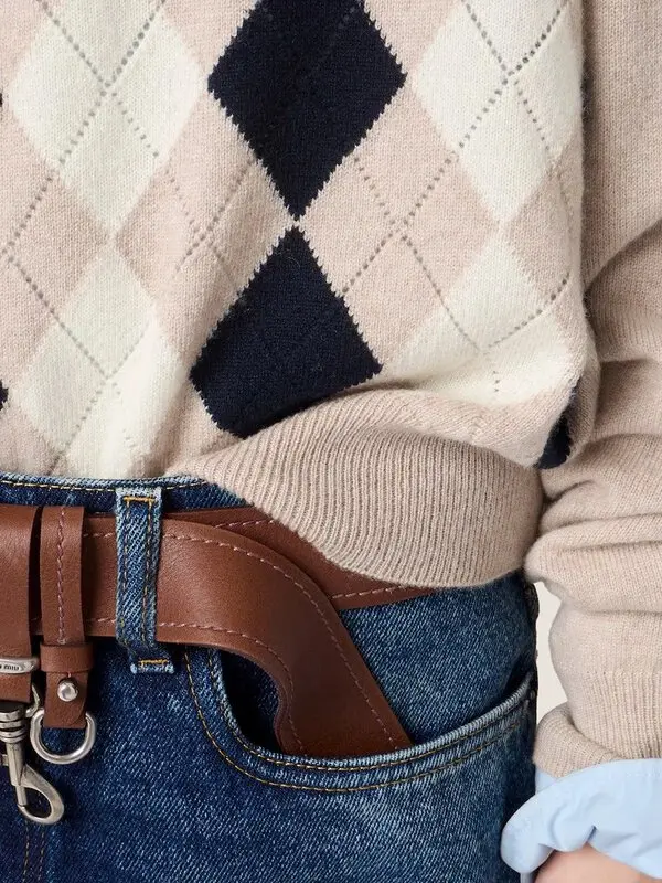 Miu Miu Argyle Polo-neck Sweater - Multicolor