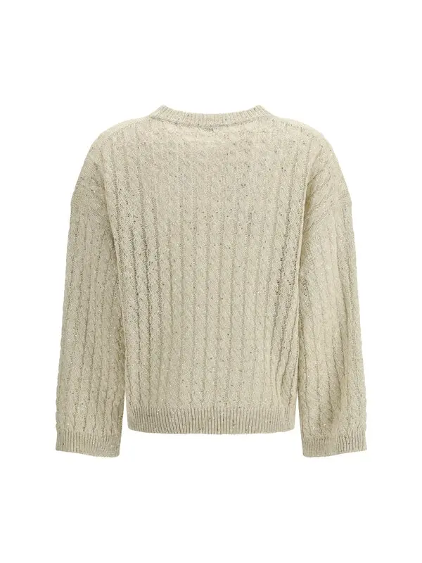 Brunello Cucinelli Dazzling Cable Linen Sweater With Openwork Ribbing