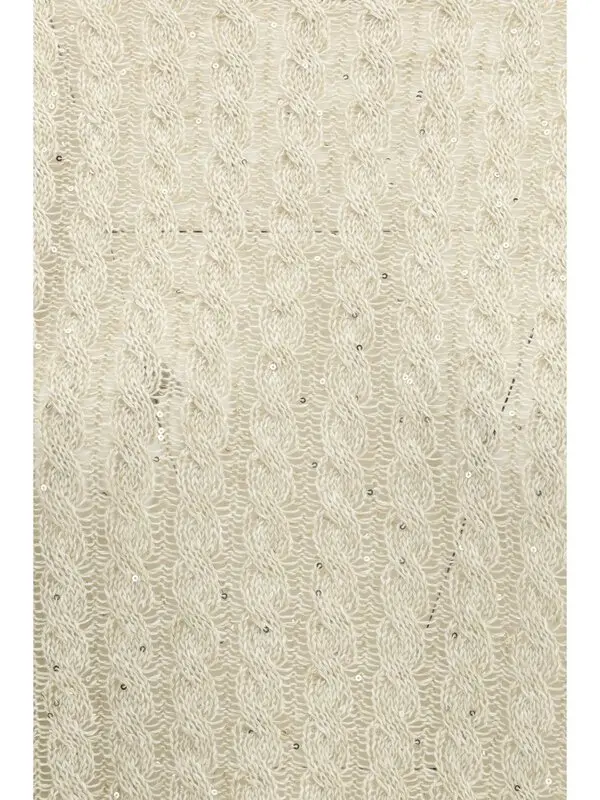 Brunello Cucinelli Dazzling Cable Linen Sweater With Openwork Ribbing