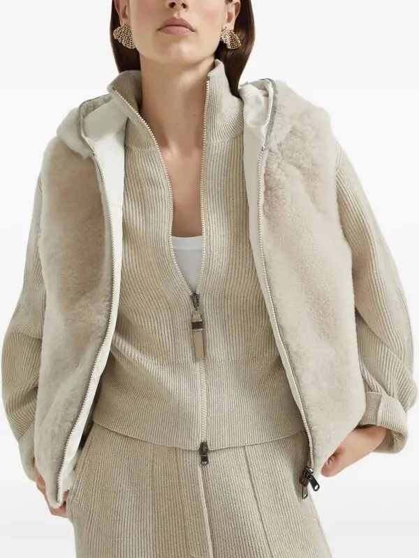 Brunello Cucinelli Sparkling Cashmere High Neck Zip-up Cardigan