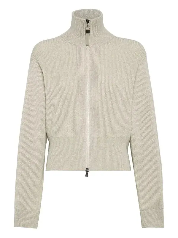 Brunello Cucinelli Sparkling Cashmere High Neck Zip-up Cardigan - Multicolor