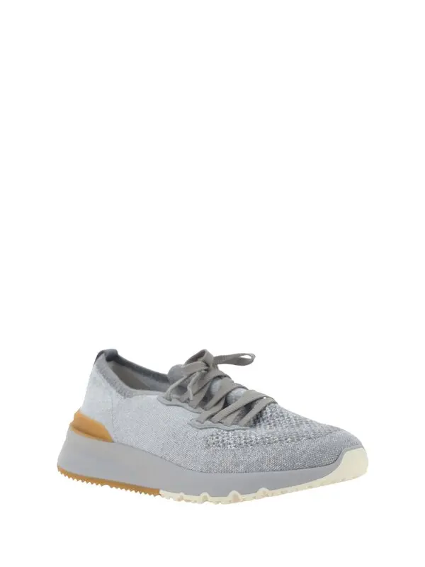 Brunello Cucinelli Cotton Knit Lace-up Sneakers - Gray