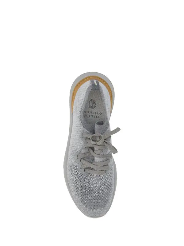 Brunello Cucinelli Cotton Knit Lace-up Sneakers - Gray