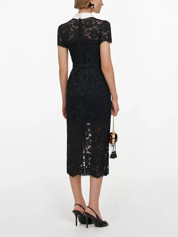 SELF-PORTRAIT Lace Contrast Collar Midi Dress - Multicolor