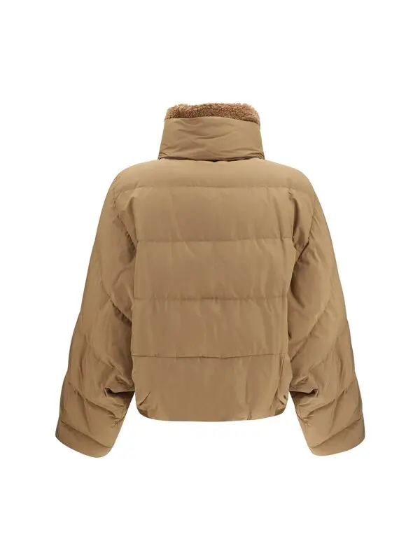 Brunello Cucinelli Padded Jacket With Removable Shearling Collar - Cream