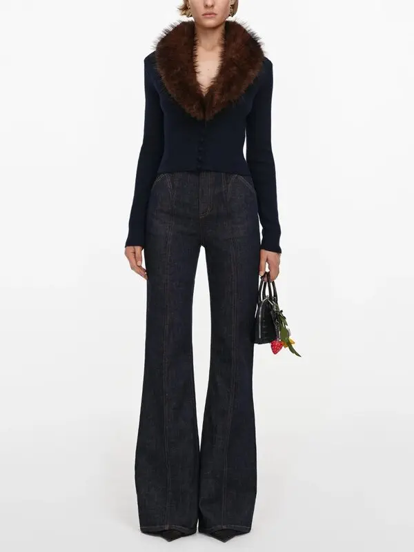 SELF-PORTRAIT Faux Fur Trimmed Knit Cardigan - Multicolor