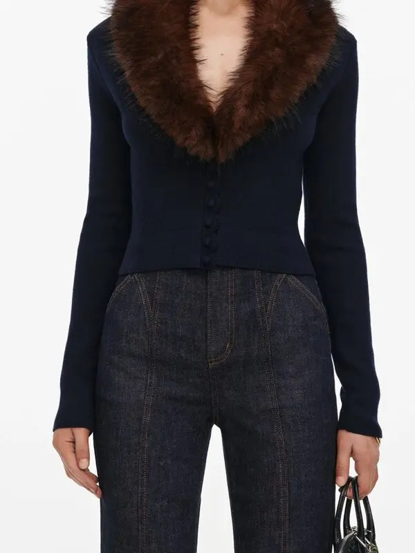 SELF-PORTRAIT Faux Fur Trimmed Knit Cardigan - Multicolor