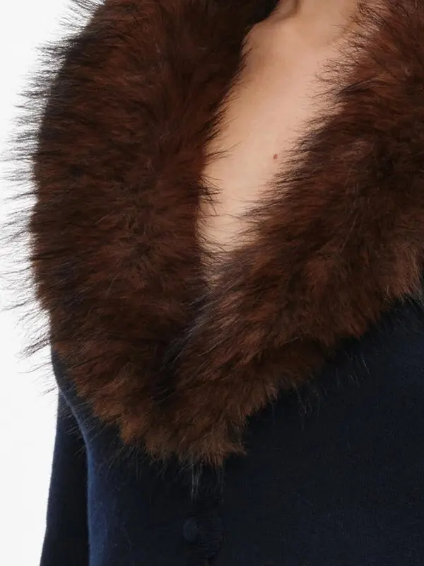 SELF-PORTRAIT Faux Fur Trimmed Knit Cardigan - Multicolor