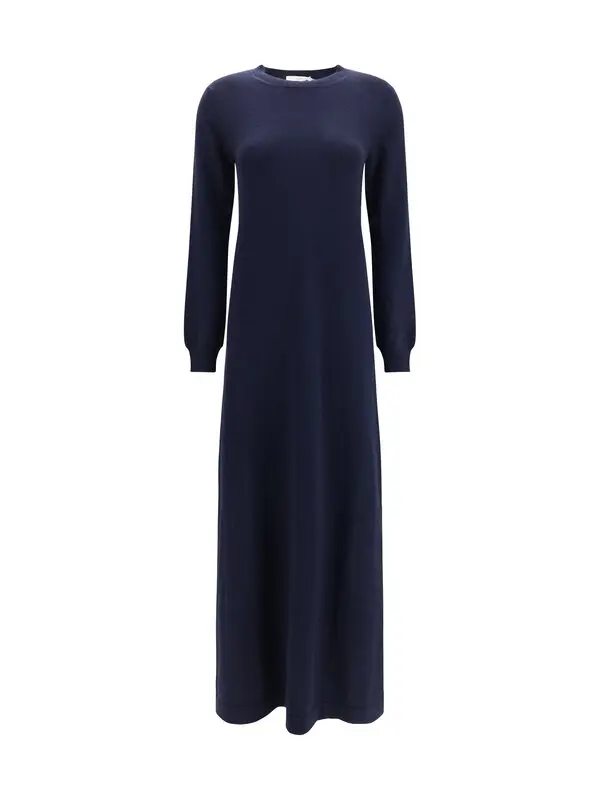 Malo Long Sleeve Cashmere Crewneck Maxi Dress - Blue