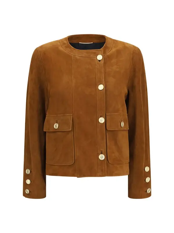 Saint Laurent Short Suede Buttoned Jacket - Brown