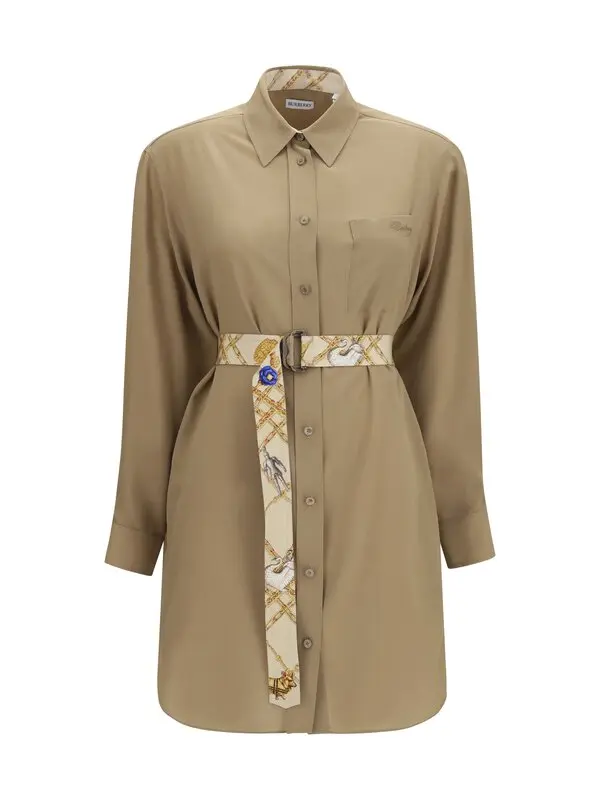 Burberry Silk Crêpe De Chine Shirt Dress With Jewelry-inspired Print Belt - Cream