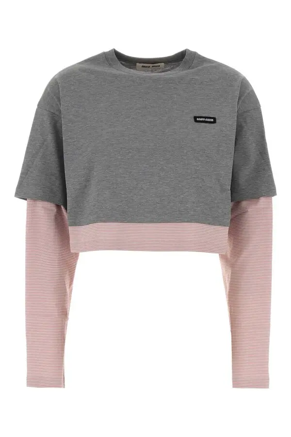 Miu Miu Grey Cotton T-shirt