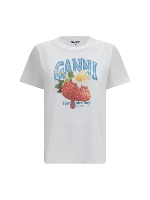 GANNI Strawberry Graphic Cotton T-shirt - White