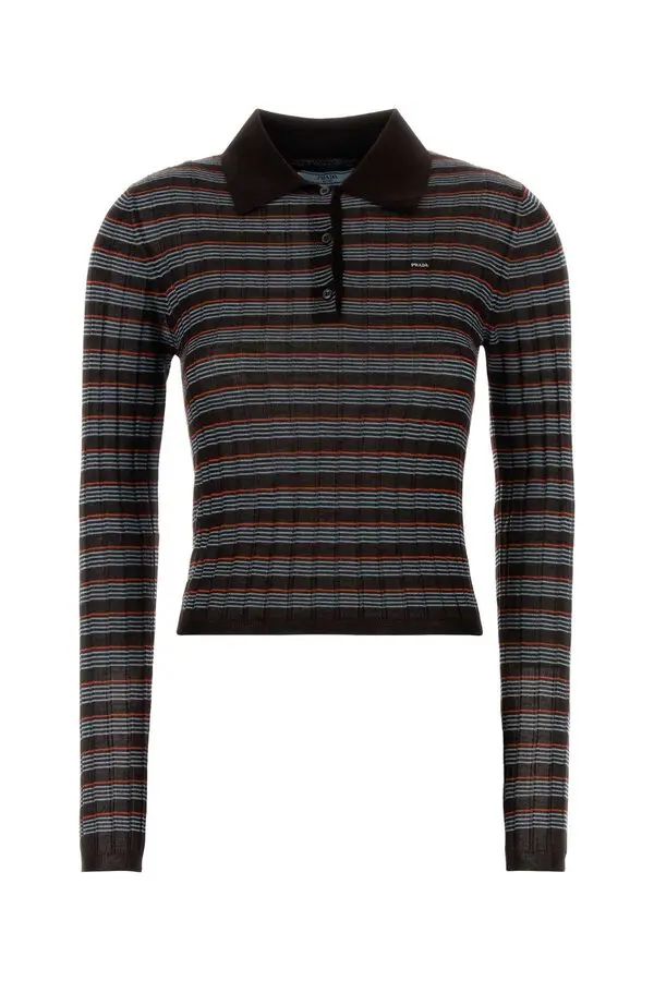 Prada Embroidered Knit Polo Shirt
