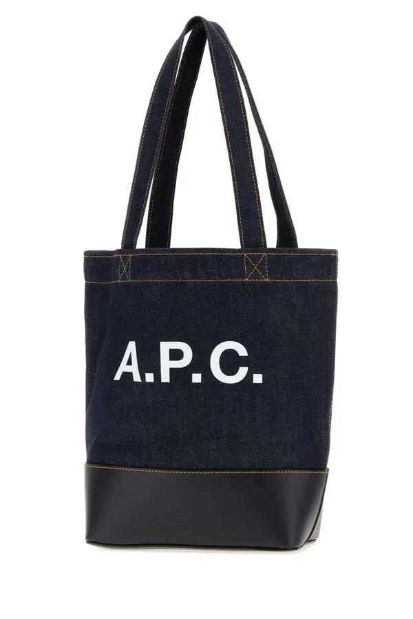 A.p.c. Dark Denim And Leather Shopping Bag - Blue