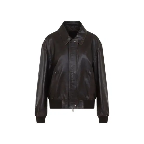 Prada Leather Bomber Jacket - Brown