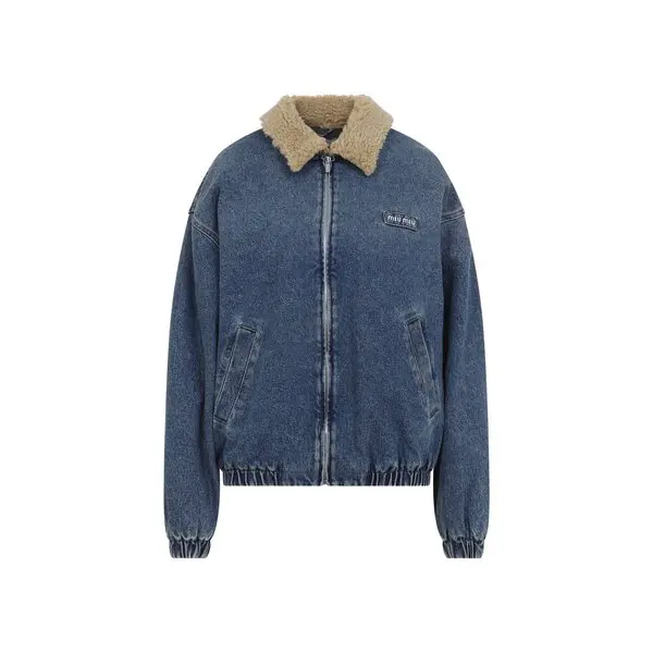 Miu Miu Padded Denim Blouson With Shearling Collar - Blue