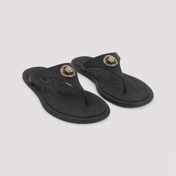 Versace Rubber Medusa Flip Flop Slides - Black