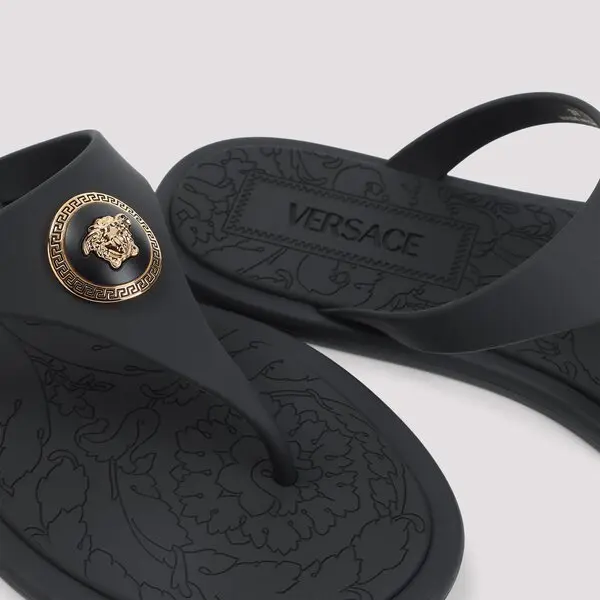 Versace Rubber Medusa Flip Flop Slides - Black