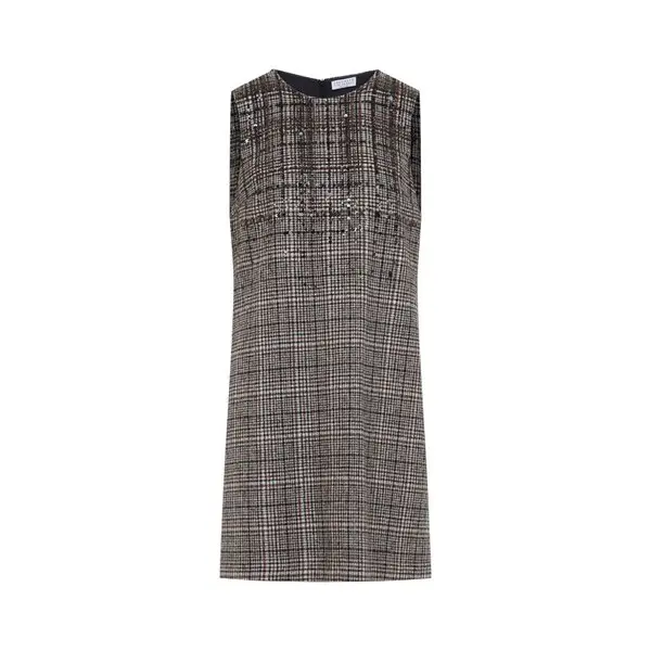 Brunello Cucinelli Prince Of Wales Check Sequined Mini Dress - Brown
