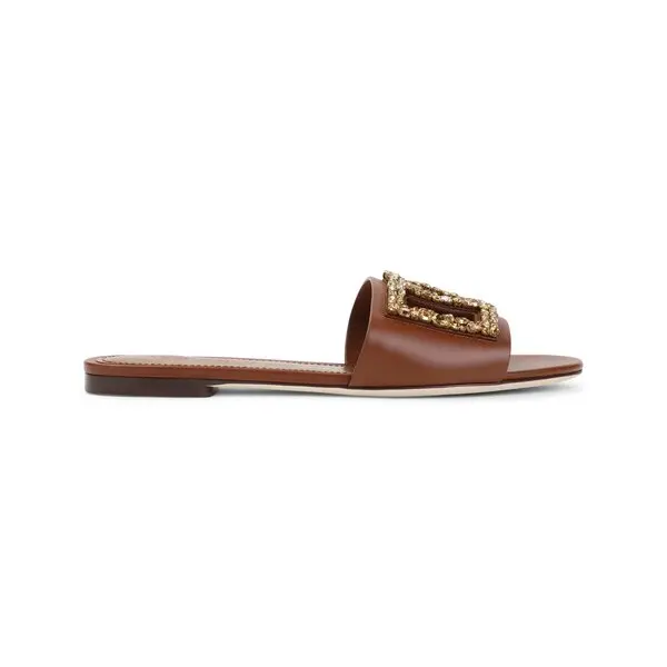 Dolce & Gabbana Embellished Leather Flat Sandals - Multicolor