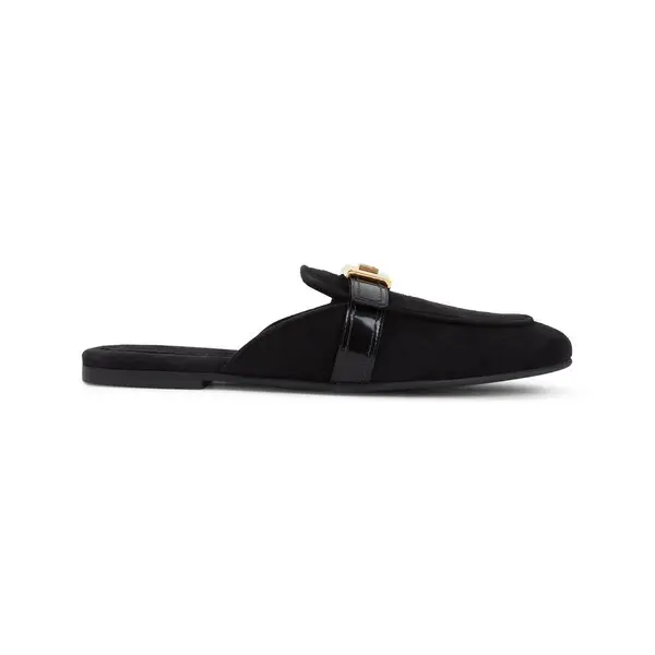 Dolce & Gabbana Suede Mule With Dg Logo Plaque - Black