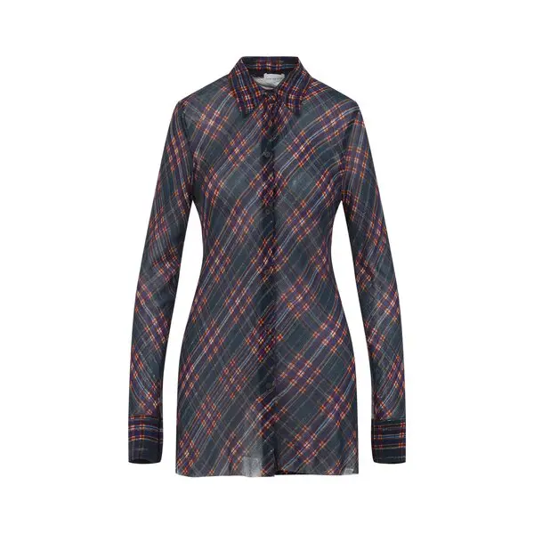 Dries Van Noten Calima Plaid Metallic Yarn Shirt - Blue