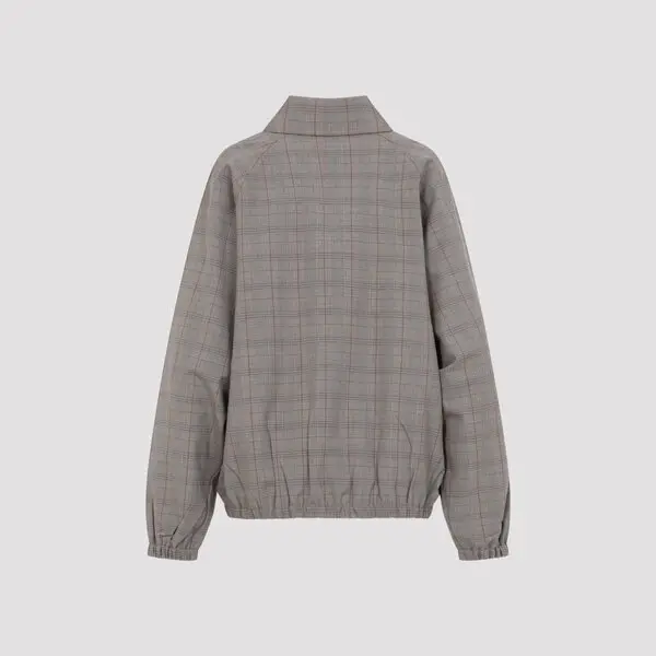 Miu Miu Checked Blouson With Embroidered Logo - Brown