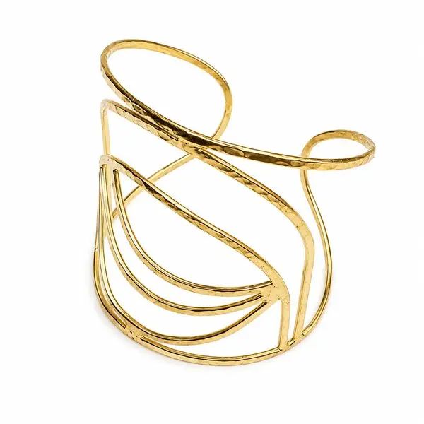 RARE MATTERS JEWELRY Hammered Wire Sculptural Statement Cuff Bracelet - Gold