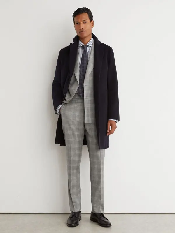REISS Steal Wool Check Side-adjuster Suit Trousers