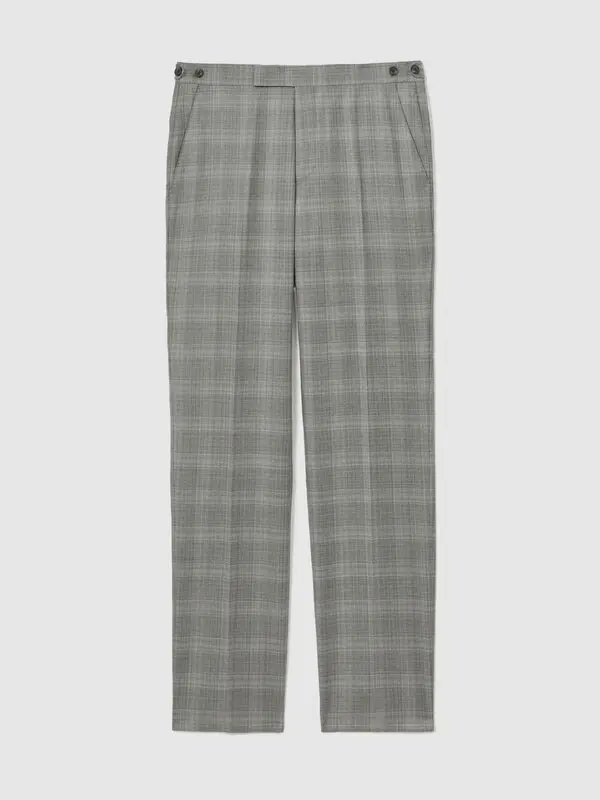 REISS Steal Wool Check Side-adjuster Suit Trousers