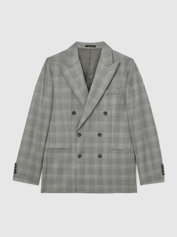 REISS Steal Wool Check Double-breasted Suit Blazer Classic-fit