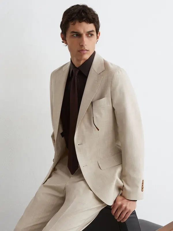 REISS Vita Wool Pin-check Single-breasted Suit Blazer Classic-fit
