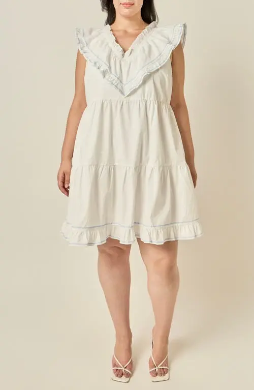 English Factory Contrast Embroidered Ruffled Mini Dress