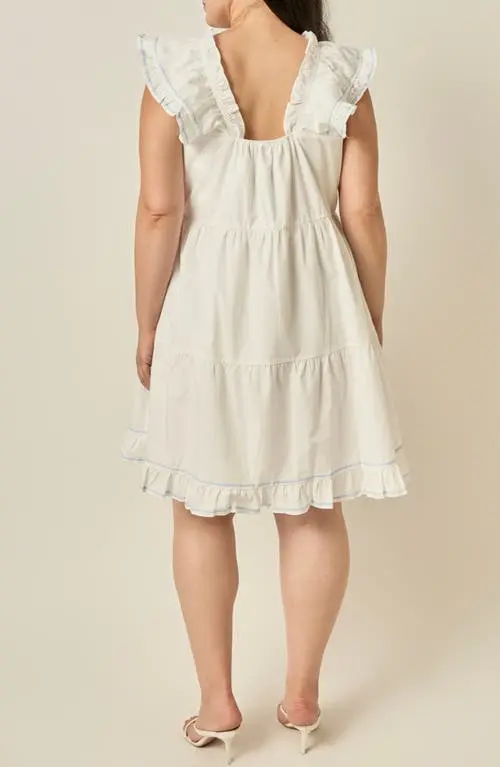 English Factory Contrast Embroidered Ruffled Mini Dress