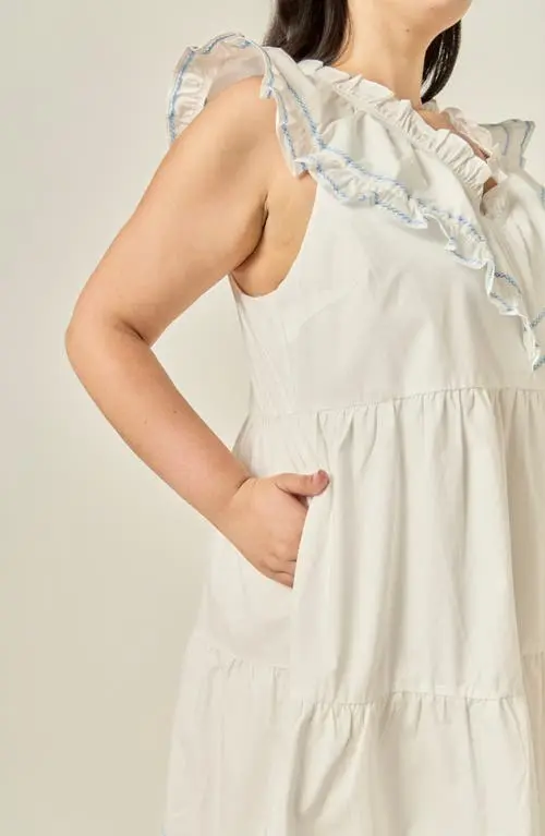 English Factory Contrast Embroidered Ruffled Mini Dress