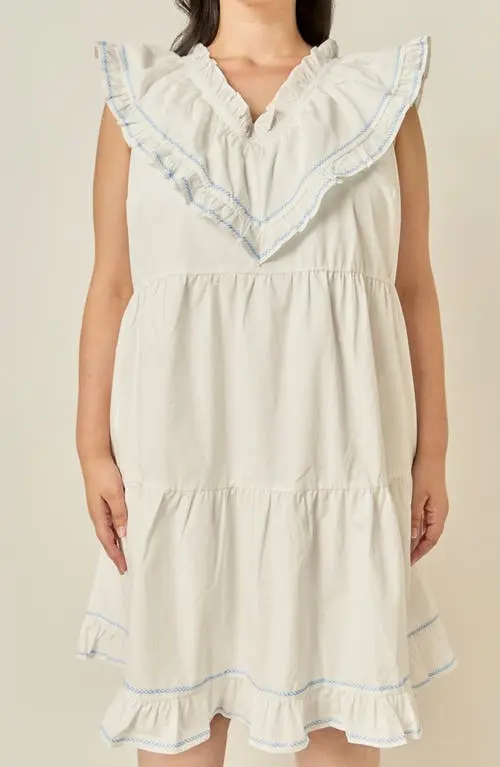 English Factory Contrast Embroidered Ruffled Mini Dress