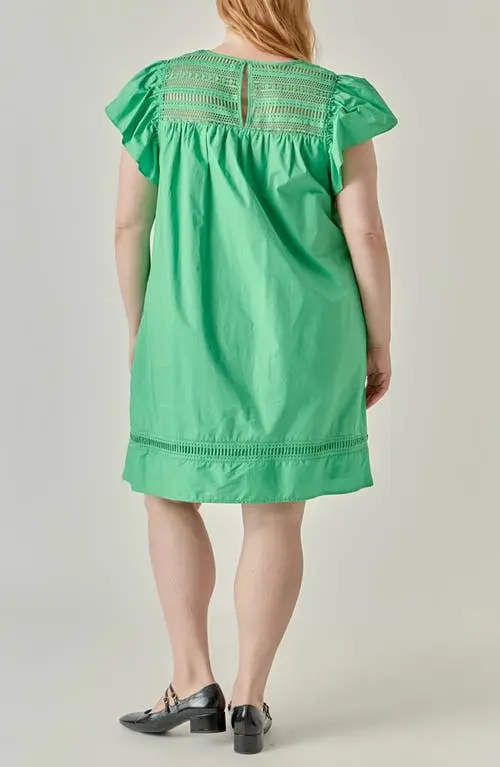 English Factory Lace Yoke Ruffle Sleeve Mini Dress