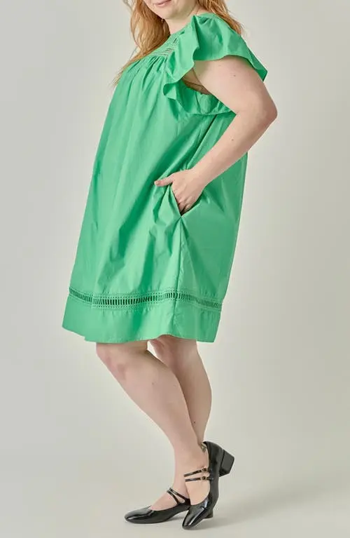 English Factory Lace Yoke Ruffle Sleeve Mini Dress